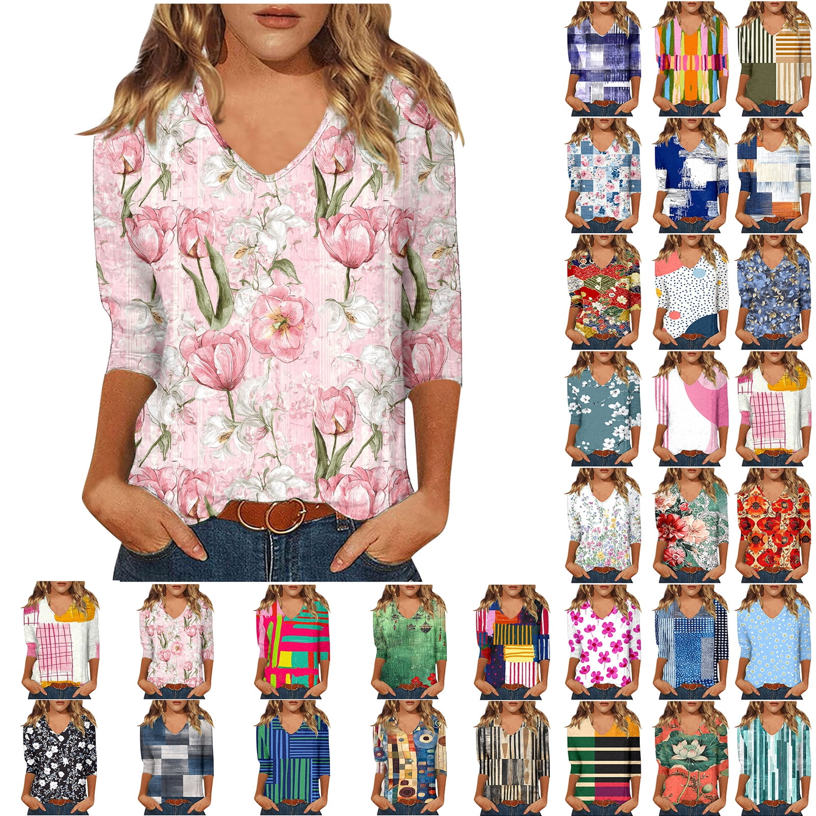 ZVAVZ Womens Petite Tops And Blouses Dressy 3/4 Sleeve T Shirts for ...