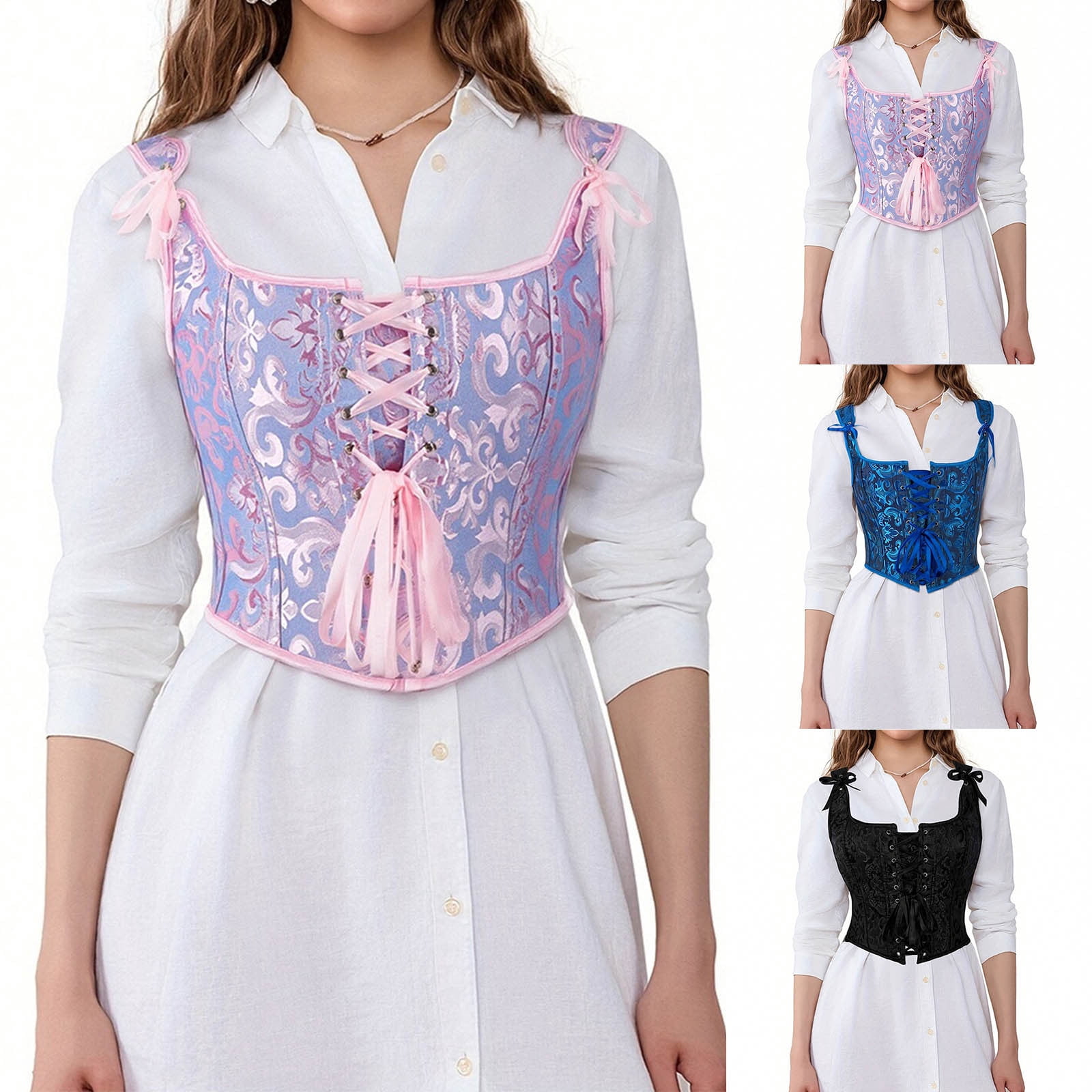 ZVAVZ corsets for women Vintage Grommet Lace Up Tie Front Corset ...
