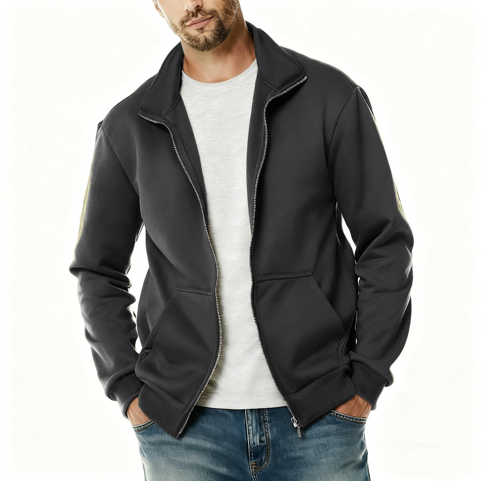ZVNAΖH Men's Fleece Full Zip Up Sweatshirt Casual Lightweight Long ...
