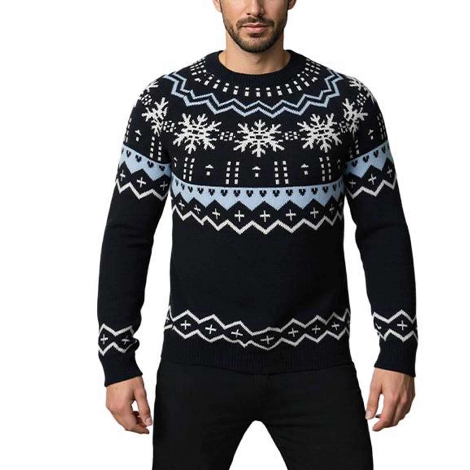 ZVNAΖH Men's Nordic Fair Isle Snowflake Knit Sweater Casual Crew Neck ...