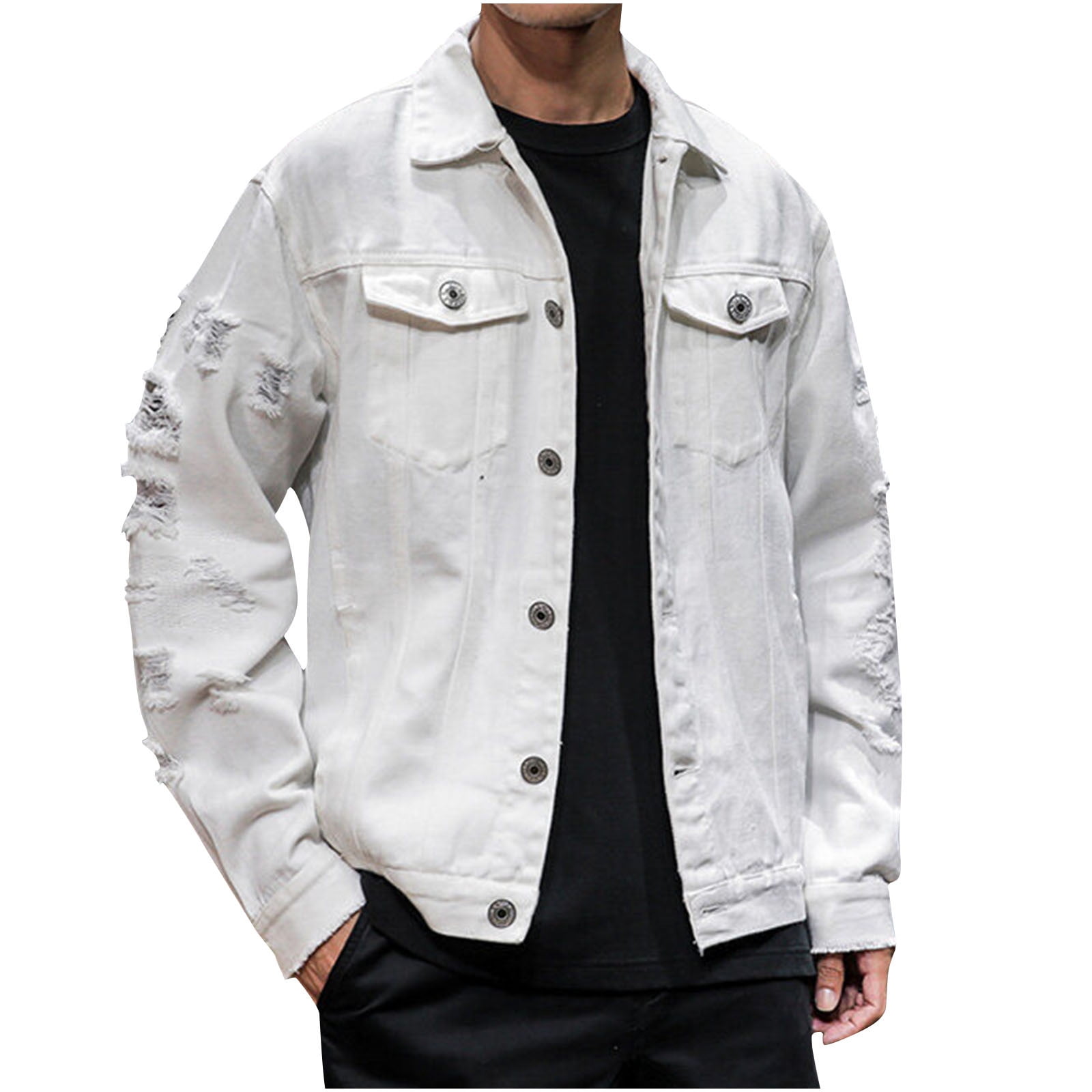 ZVNAΖH Mens Denim Jacket Ripped Slim Jean Jacket Spring Fall Coat for ...