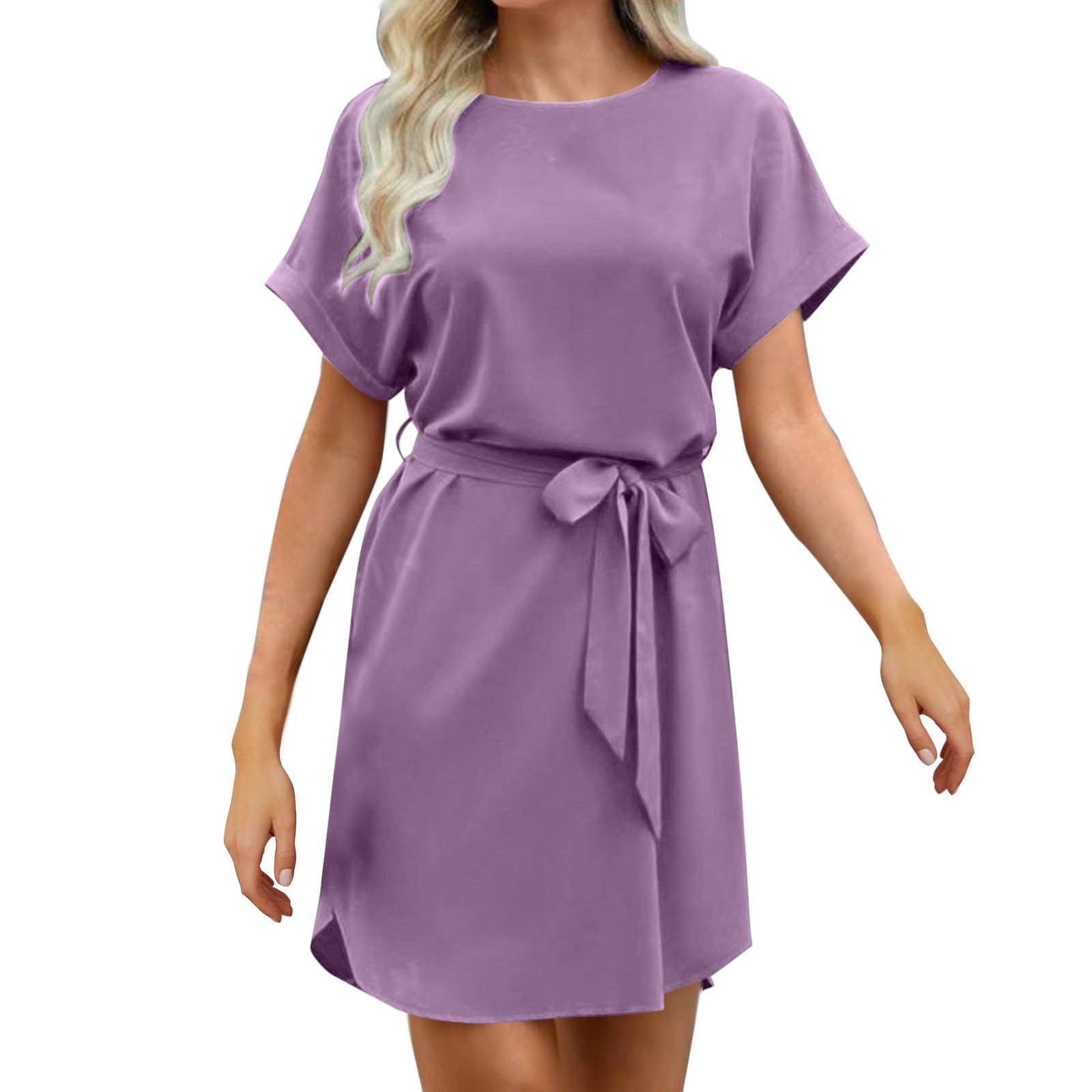 ZVNAΖH Womens Silky Dresses with Tie at Front Summer Casual Short ...