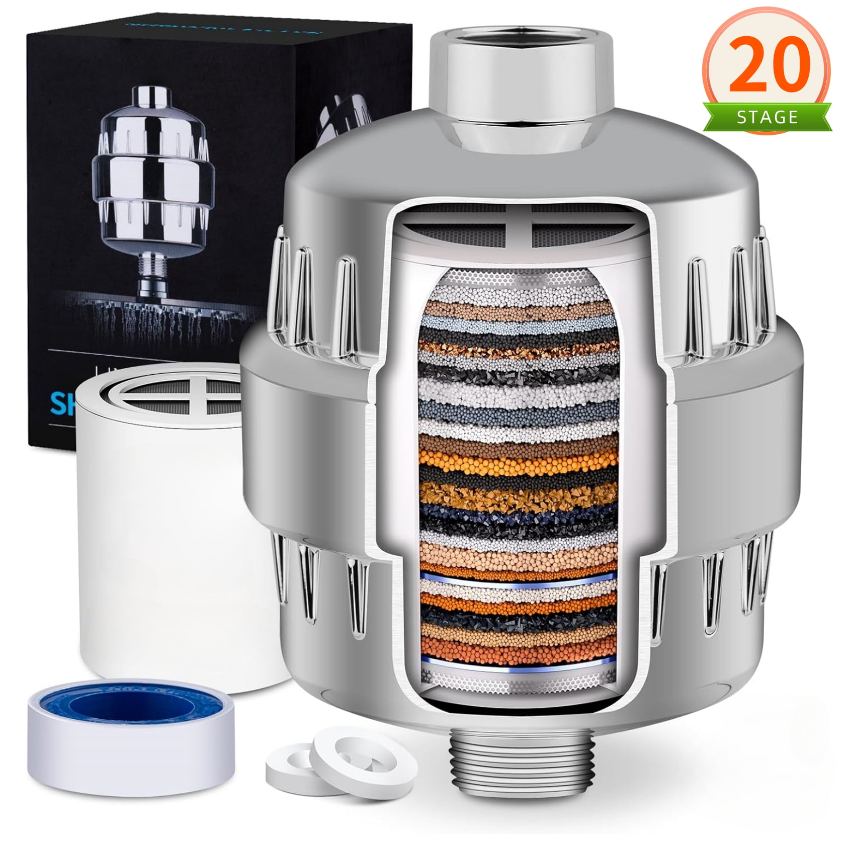 ZVZM 20 Stage Shower Filter For Hard Water, High Output Shower Head ...