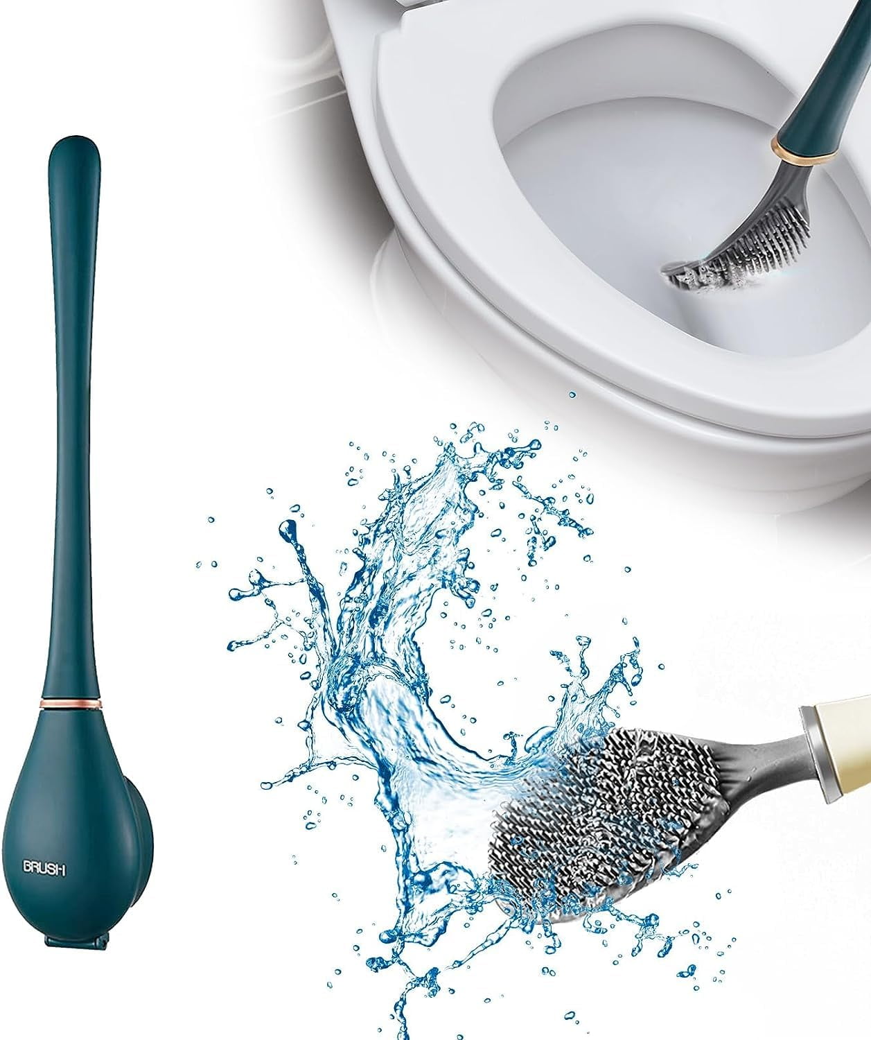 ZWEELAY 360 Degree Rotating Flexible Silicon Toilet Brush with Slim Holder Automatically Open ...