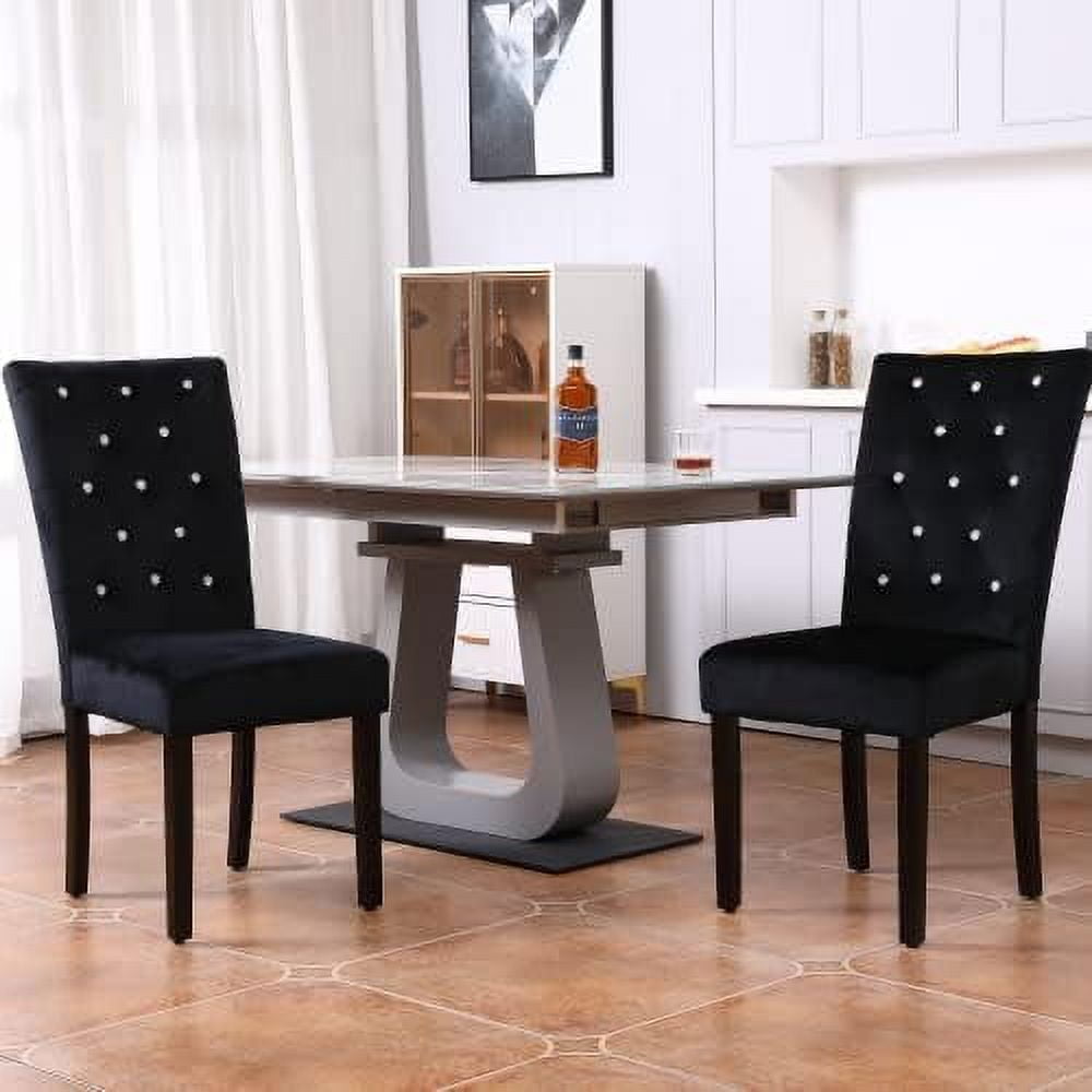 ZWGHLI Luxury Rhinestone Back Velvet Fabric Dining Room Chairs Tufted ...