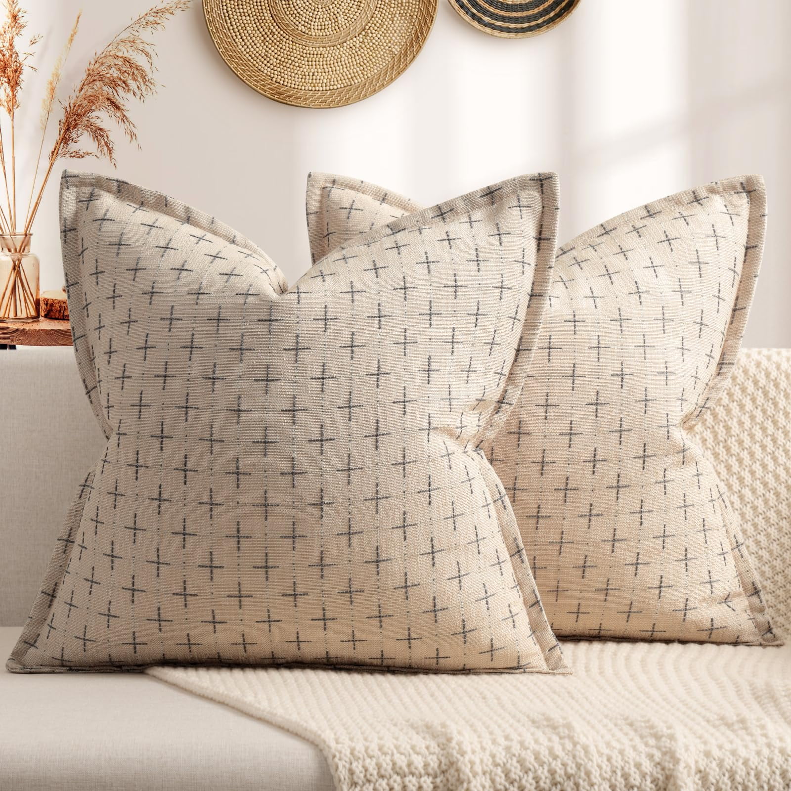 ZWJD Pillow Covers 18x18 Set of 2 Soft Polyester Textured Pillow Covers ...