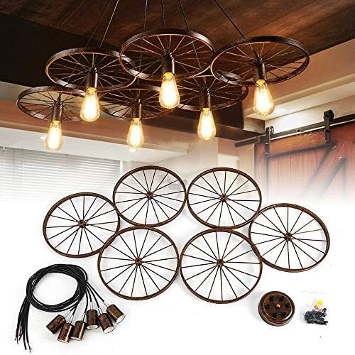 ZWNLKQG 6-Light Wagon Wheel Chandelier Farmhouse Retro Pendant Lighting ...