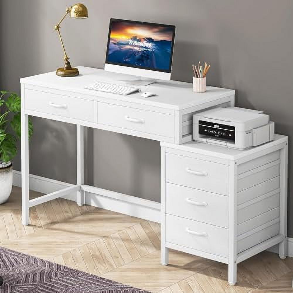 ZWNLKQG Computer Desk with 5 Drawers Home Office Desks with Reversible ...