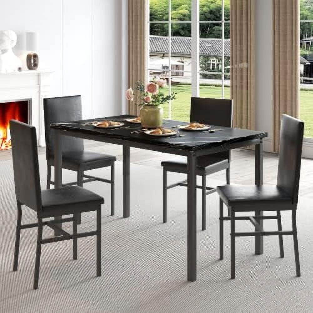 ZWNLKQG Dining Table Set for 4 Kitchen Table with 4 Chairs Faux Marble Tabletop & 4 Leather ...