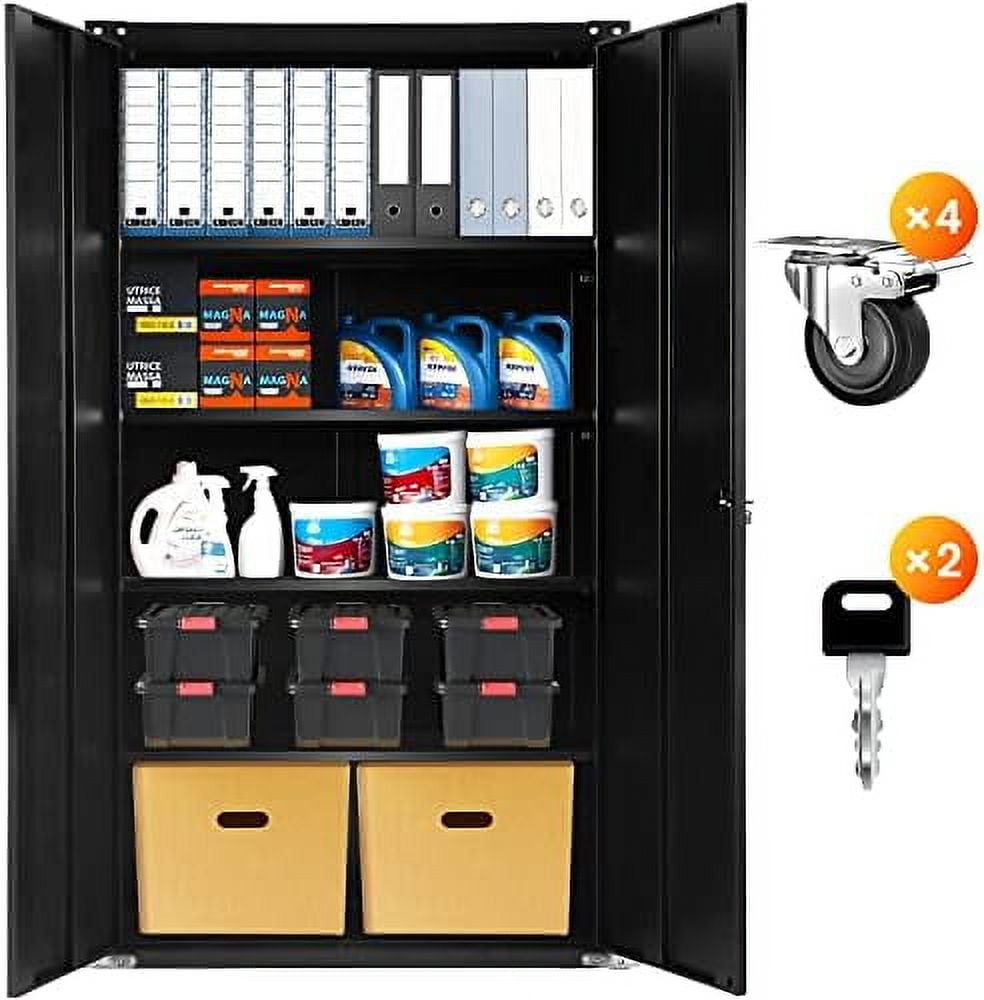 ZWNLKQG Metal Cabinet 72\u201D Black Tool Steel Locking Cabinet with ...