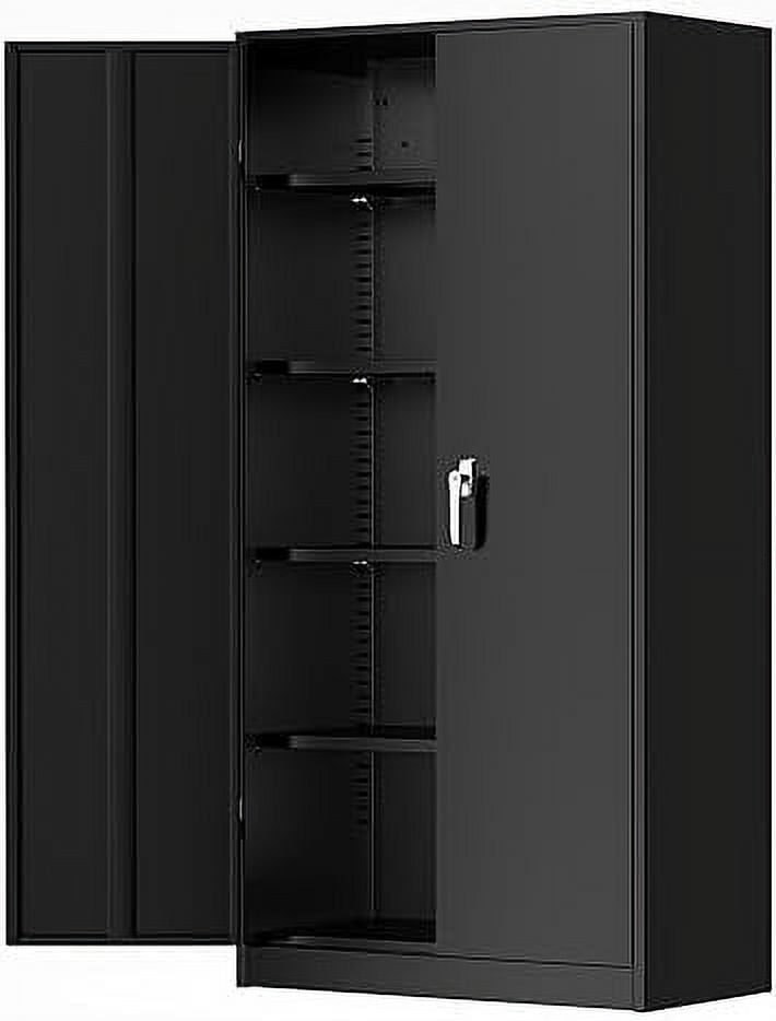 ZWNLKQG Metal Cabinet 72\u201D Black Tool Steel Locking Cabinet with ...