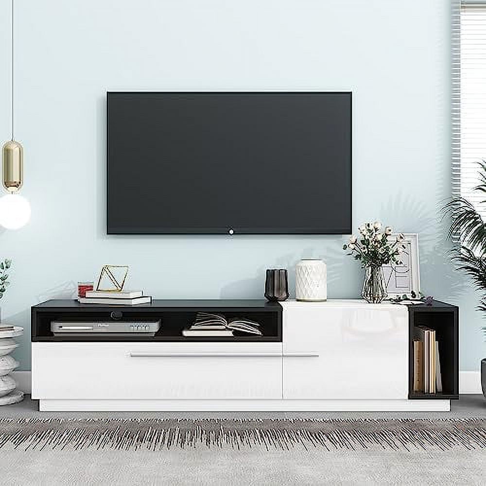 ZWNLKQG Modern TV Stand for TVs Up to 80" High Gloss White & Black ...