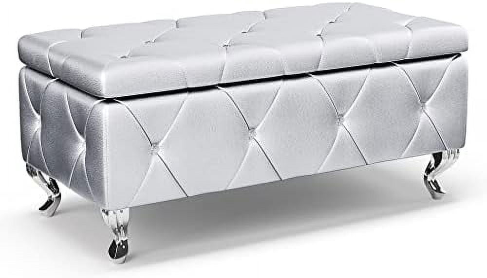 ZWNLKQG Ottoman 23'' Upholstered Silver Faux Leather Ottoman with ...