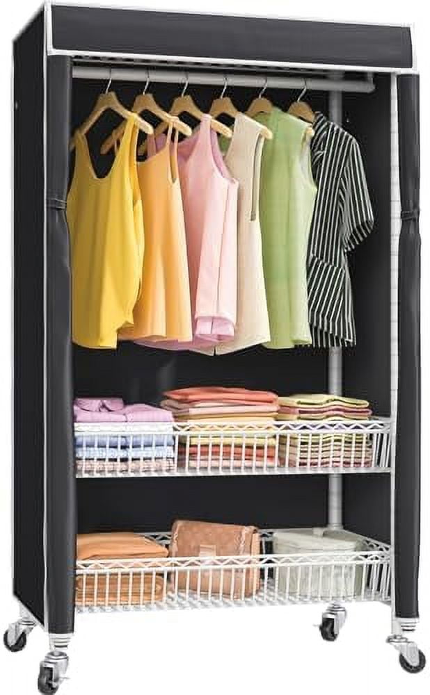 ZWNLKQG R2C Plus Rolling Garment Rack with Cover and Wheel Heavy Duty ...