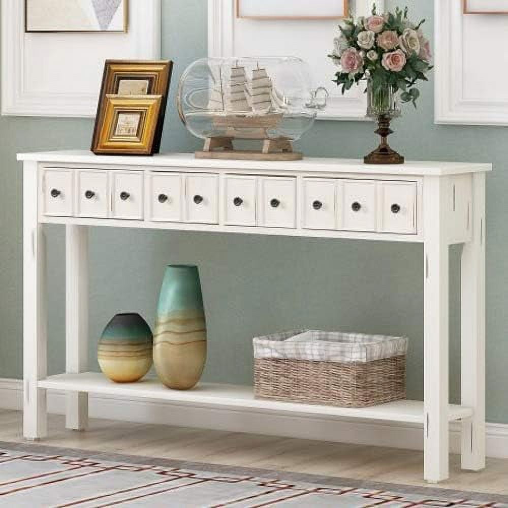 ZWNLKQG Rustic Narrow Console Table with 3 Drawer Wooden Entryway Table ...