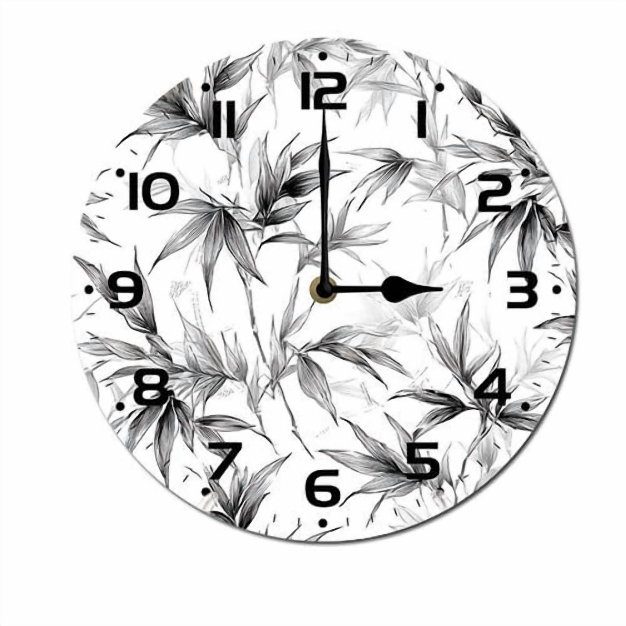 ZXCXRQFa Bamboo Leaves Style Wood Wall Clock Silent Non-Ticking Kitchen ...