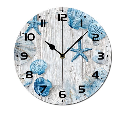 ZXCXRQFa Beach Themed Sea Shell Clock Wall Decor Battery Operated ...