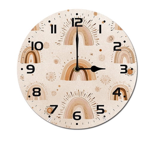ZXCXRQFa Boho Rainbows Round Wood Wall Clock, 10 Inch Battery Operated ...