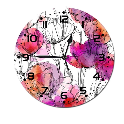 ZXCXRQFa Botanical Tulip Silent Wall Clock for Bathroom Indoor ...