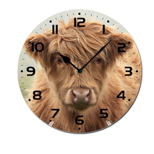 ZXCXRQFa Brown Highland Cattle Cow Animal Wall-Clock for Girls Bedroom ...