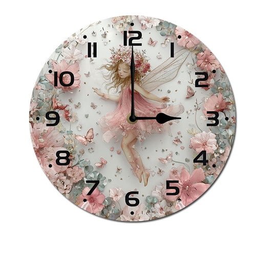 ZXCXRQFa Butterfly Flower Girl Wall Clock Silent 10 Inch Round ...