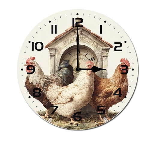 ZXCXRQFa Chickens Wooden House Theme Battery Operated Silent Wall Clock ...