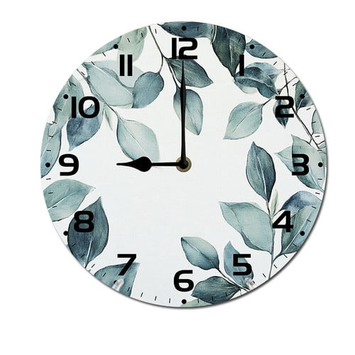 ZXCXRQFa Clock Eucalyptus Leaves Wall Clock Vintage Battery Operated ...