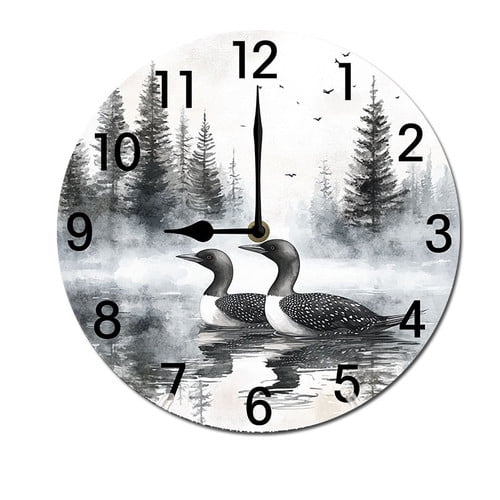 ZXCXRQFa Clock Loons On A Lake Wood Wall Clock Silent Non-Ticking ...