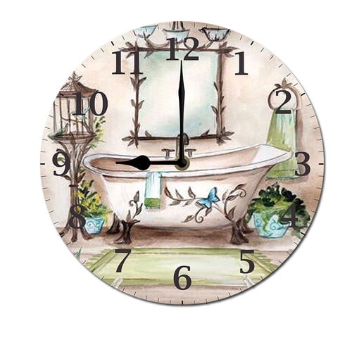 ZXCXRQFa Clock Rustic Bathtub Clock Wall Decor Battery Operated Floral ...