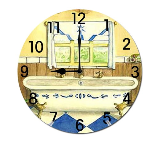 ZXCXRQFa Clock Rustic Bathtub Silent Non Ticking Round Wall Clock Home ...