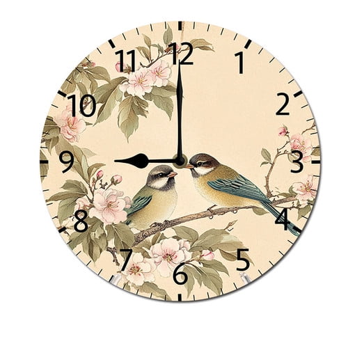 ZXCXRQFa Clock Rustic Flower Birds Wall Clock Vintage Battery Operated ...