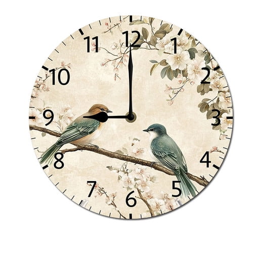 ZXCXRQFa Clock Rustic Flower Birds Wall Clock Vintage Battery Operated ...