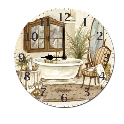 ZXCXRQFa Clock Watercolor Bathtub Round Wall Clock Daisy Silent Non ...