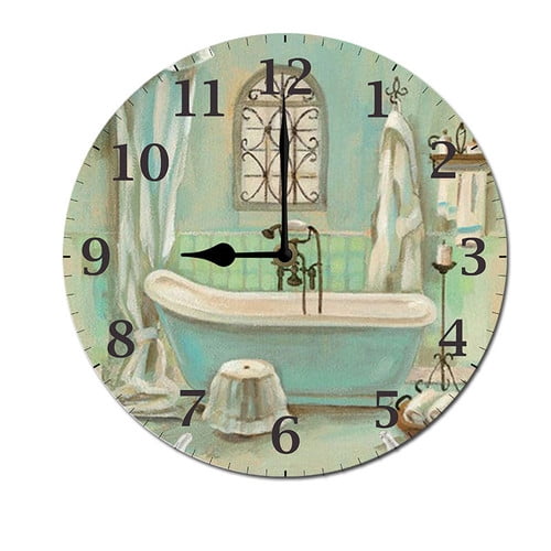 ZXCXRQFa Clock Watercolor Bathtub Silent Wall Clock Round - Non-Ticking ...