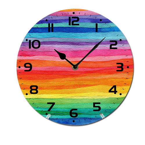 ZXCXRQFa Clocks Colorful Watercolor Rainbow Wall Clock Art Hanging ...