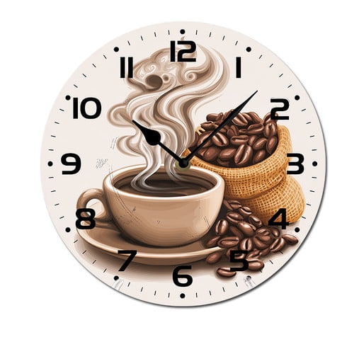 ZXCXRQFa Coffee Cup And Beans Silent Non Ticking Battery Operated Clock ...