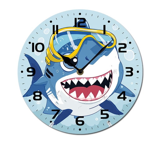ZXCXRQFa Cute Shark With Diving Wall Clocks Battery Operated 10 Inch ...