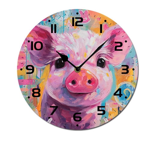 ZXCXRQFa Cute Watercolor Pig Wall-Clock for Girls Bedroom Analog ...