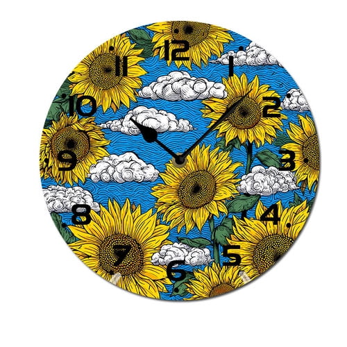 ZXCXRQFa Desk Clocks Blue Sky White Clouds Sunflowers Wall Clock Silent ...