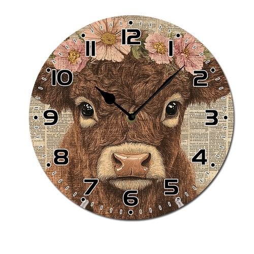 ZXCXRQFa Desk Clocks Highland Cow With Flower Silent Non Ticking ...