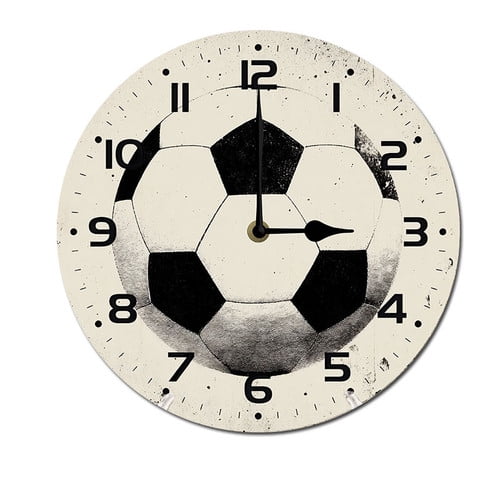 ZXCXRQFa Football Sport Soccer Ball Wood Wall Clock Silent Non-Ticking ...