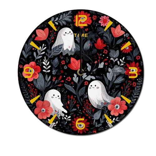 ZXCXRQFa Halloween Pattern Clock Wall Decor Battery Operated Floral ...