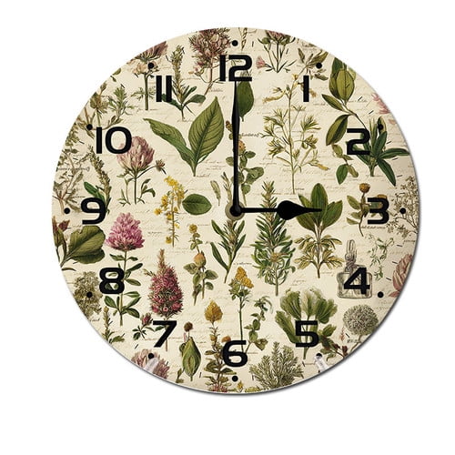 ZXCXRQFa Herbs Botanical Wall Clock Art Hanging Clocks Silent Non ...