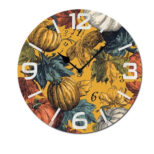 ZXCXRQFa Home Clocks Autumn Leaves Pumpkins Clock Wall Decor Battery ...