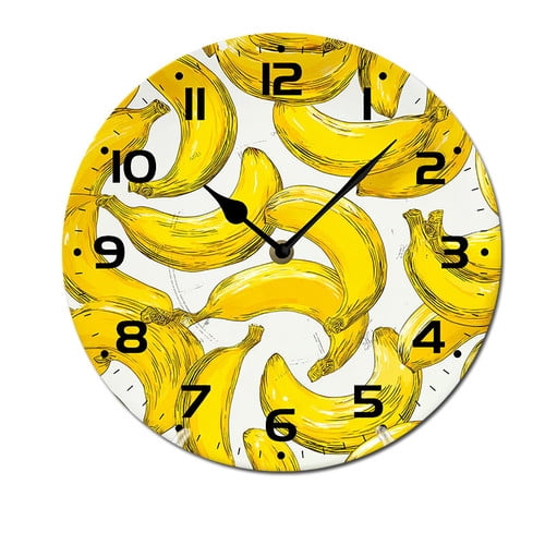ZXCXRQFa Home Clocks Banana Pattern Fruit Round Wood Wall Clock, 10 ...