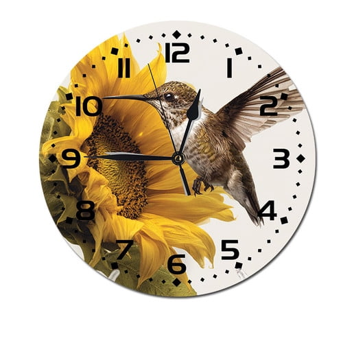 ZXCXRQFa Hummingbird Bird Sunflower Clock Wall Decor Battery Operated ...