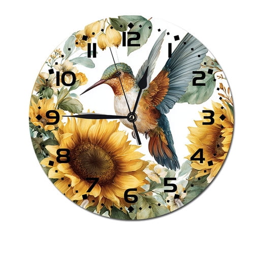 ZXCXRQFa Hummingbird Bird Sunflower Round PVC Wall Clock, 10 Inch ...