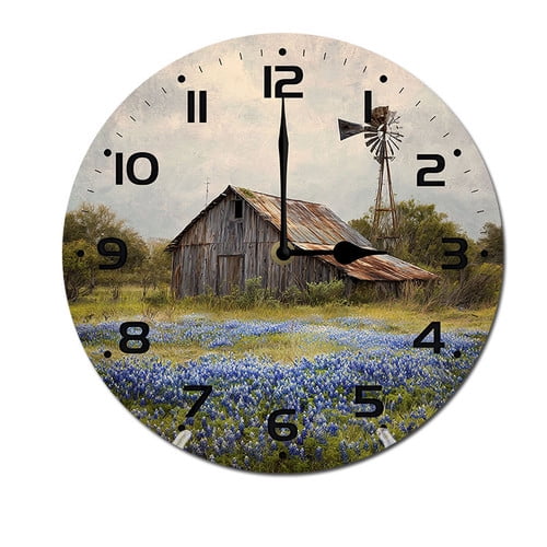 ZXCXRQFa Landscape Wildflowers Barn Windmill Wall Clocks for Living ...