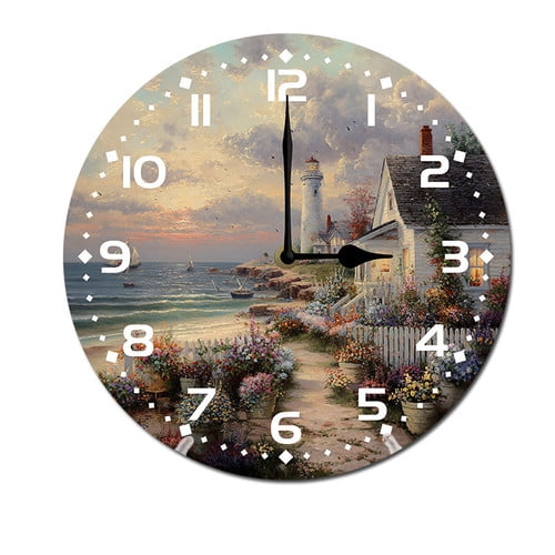 ZXCXRQFa Lighthouse Seagull Sailboat Flowerpot Coastal Wall Clock Art ...