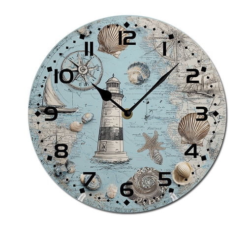 ZXCXRQFa Nautical Compass Lighthouse Shell Wall Clocks Battery Operated ...